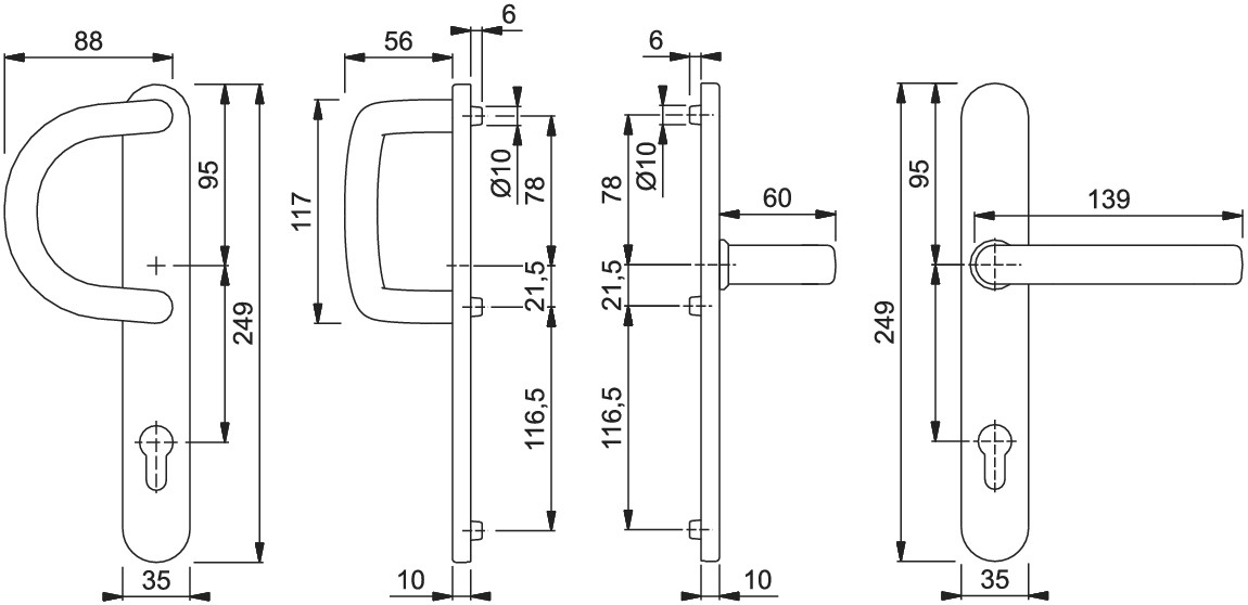 HOPPE Liverpool Profiltür-Langschildbeschlag - Stoßgriff Edelstahl ...