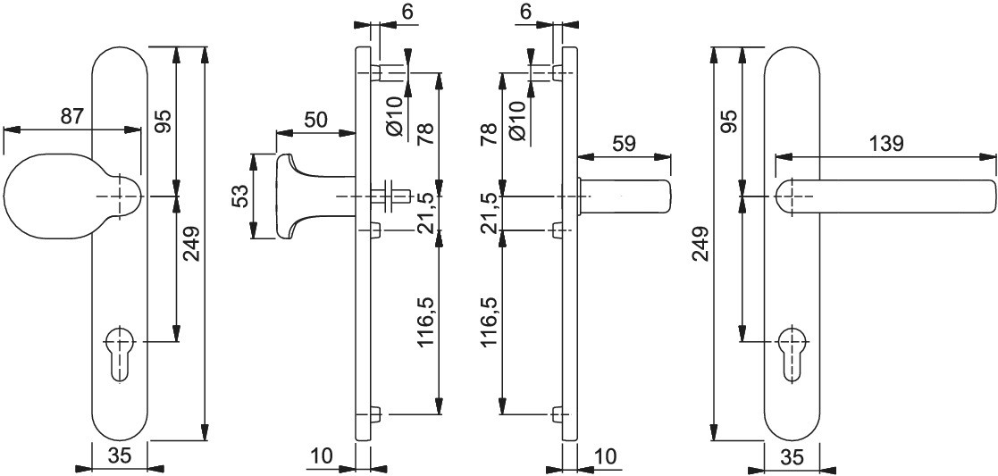 HOPPE Liverpool Profiltür-Langschildbeschlag - Knopf M86G ...