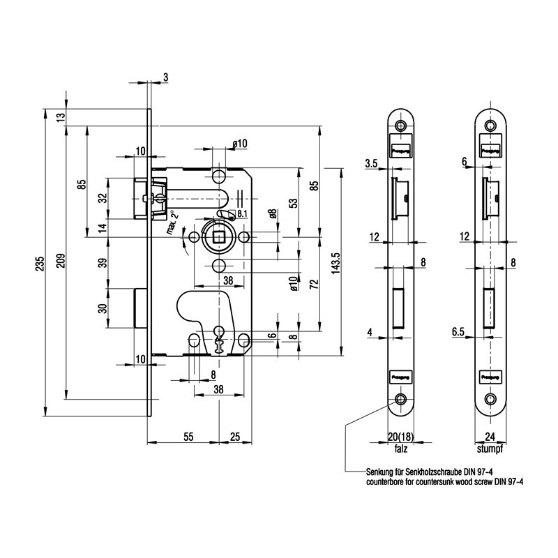 BKS Einsteckschloss 0215 mit Metallfalle - Einsteckschlösser ...